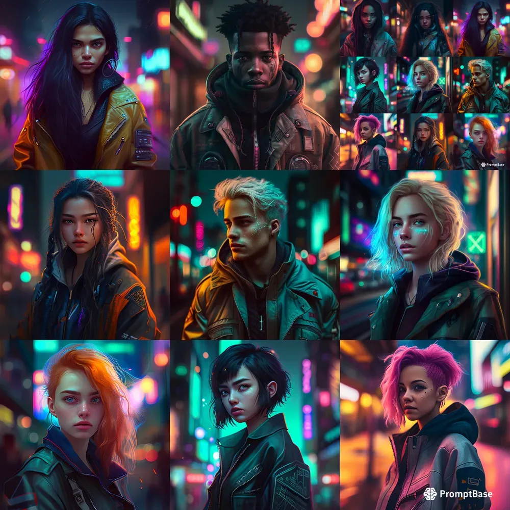 Neon City Cyberpunk Portraits Midjourney Prompt | PromptBase