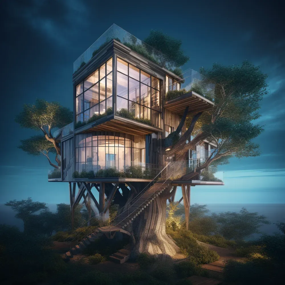 Futuristic Architectural Treehouses Midjourney Prompt | PromptBase