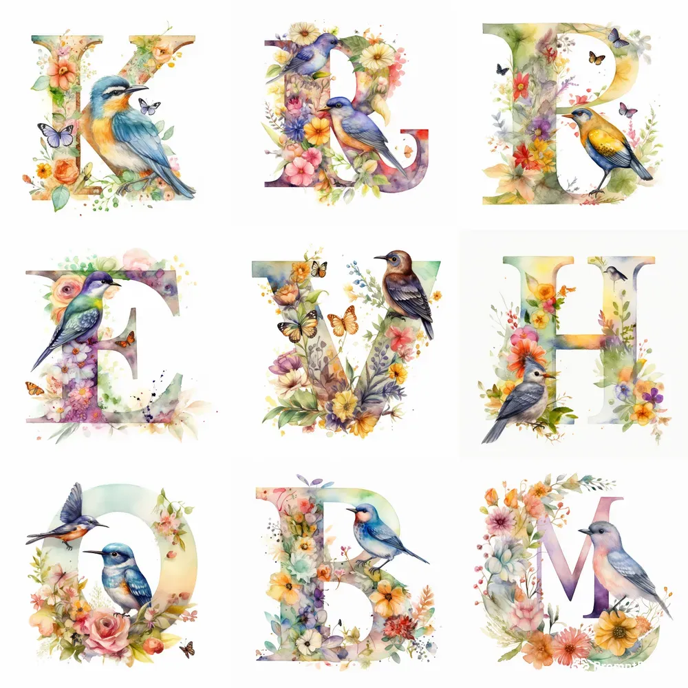 Watercolor Floral Bird Letters Midjourney Prompt | PromptBase