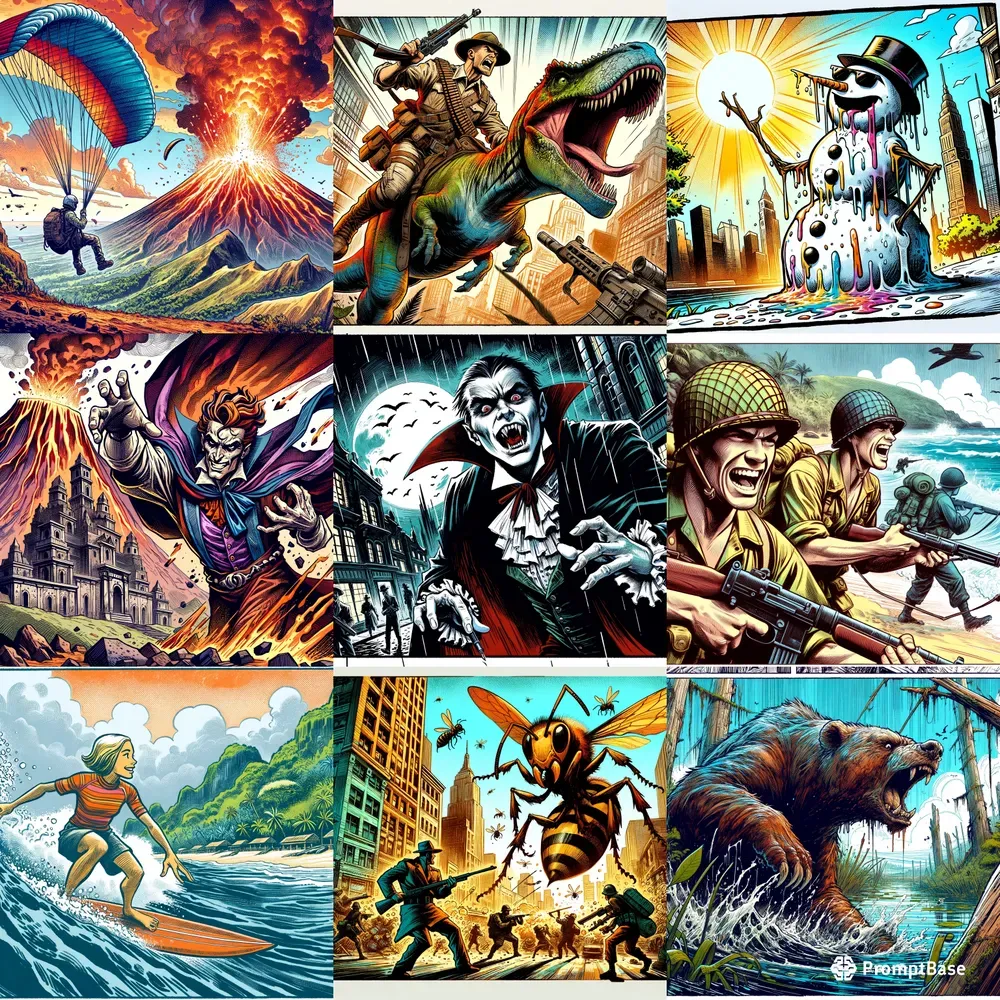 Detailed Colored Comic Frames DALL·E Prompt | PromptBase