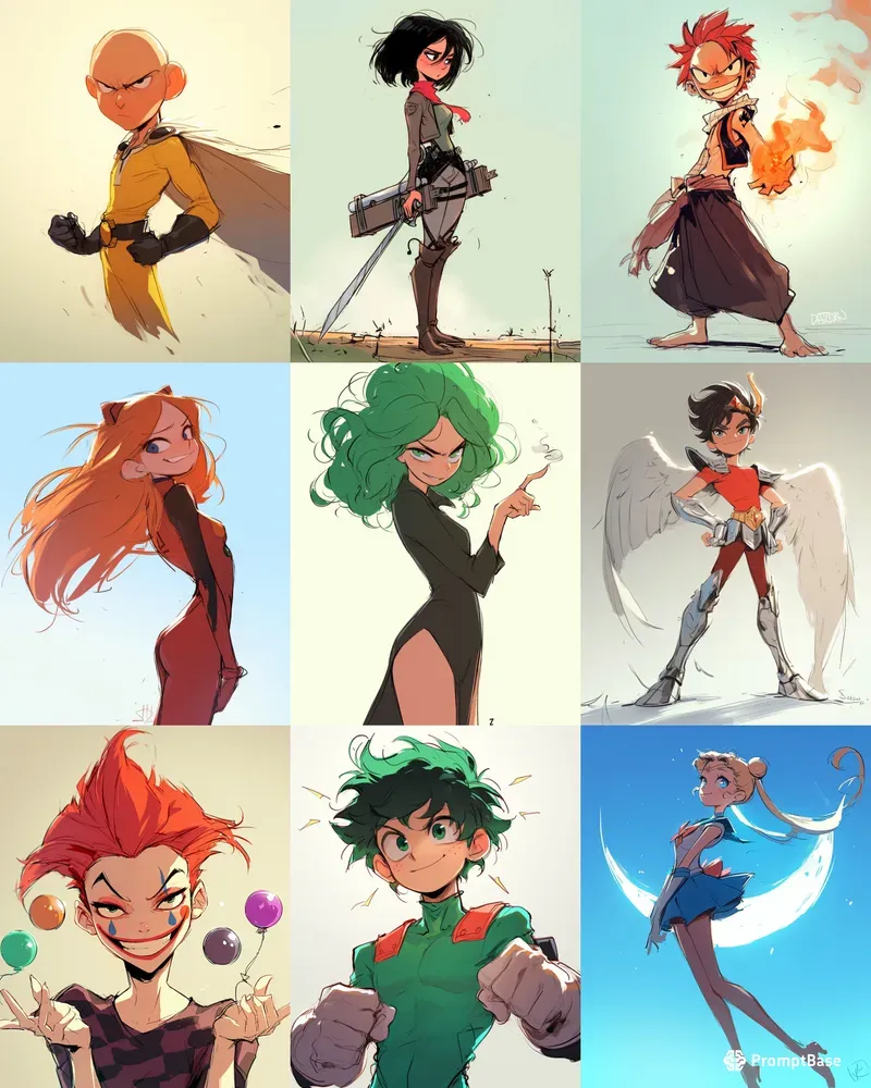Dynamic Cartoon Anime Characters Midjourney Prompt | PromptBase