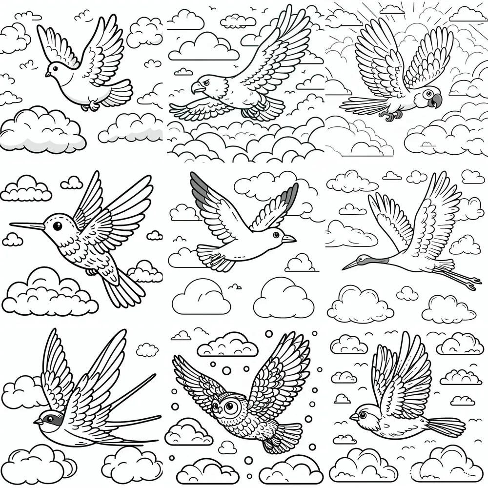 Cute Birds Fly Coloring Pages For Kids DALL·E Prompt | PromptBase