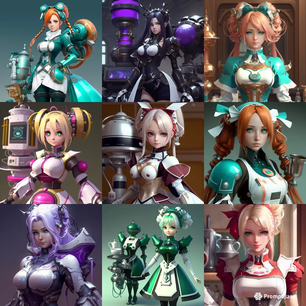 Robot Maid Anime Girls Cute Avatars 3D Midjourney Prompt | PromptBase