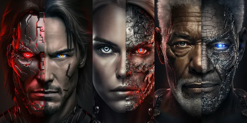 Half Terminator Faces Midjourney Prompt | PromptBase