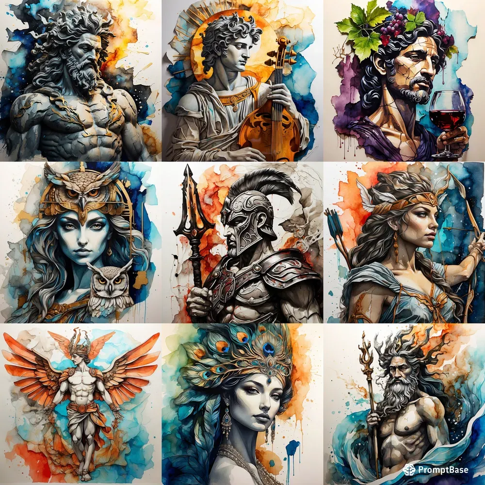 Watercolor Drawing Art Gods Leonardo Ai Prompt | PromptBase