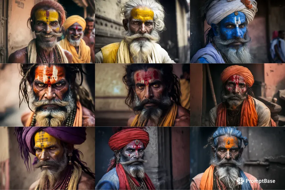 Realistic Spiritual Sadhus Portraits Midjourney Prompt | PromptBase