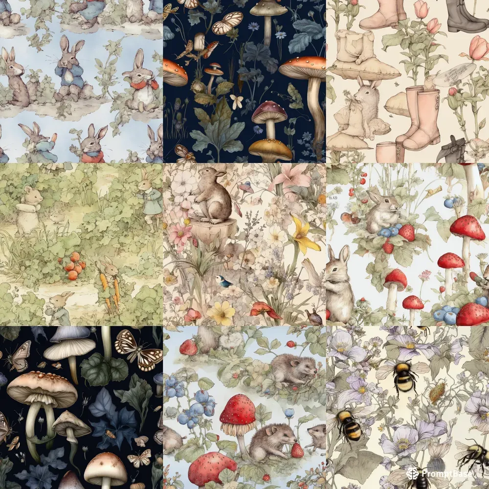 Cottagecore Illustrated Patterns Midjourney Prompt | PromptBase