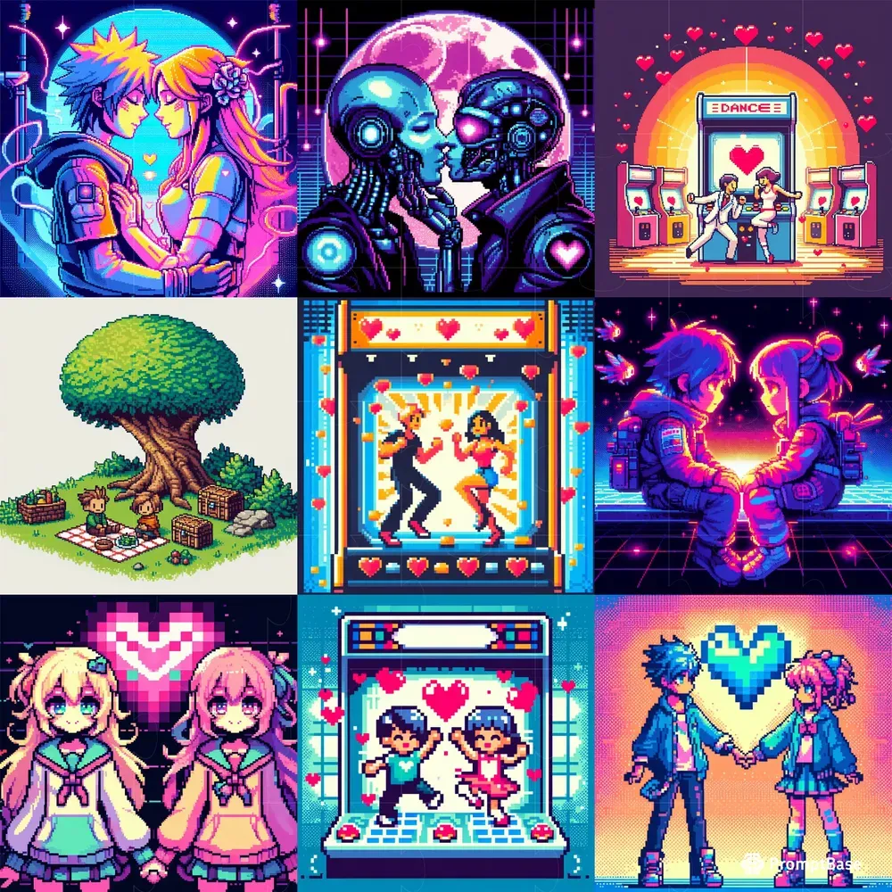 Pixel Art Couples Sharing Moments DALL·E Prompt | PromptBase
