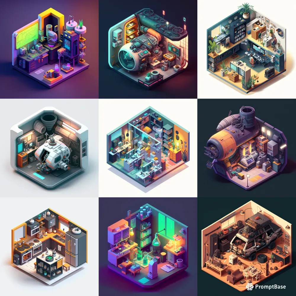 Isometric 3D Room Interiors Game Assets Midjourney Prompt | PromptBase