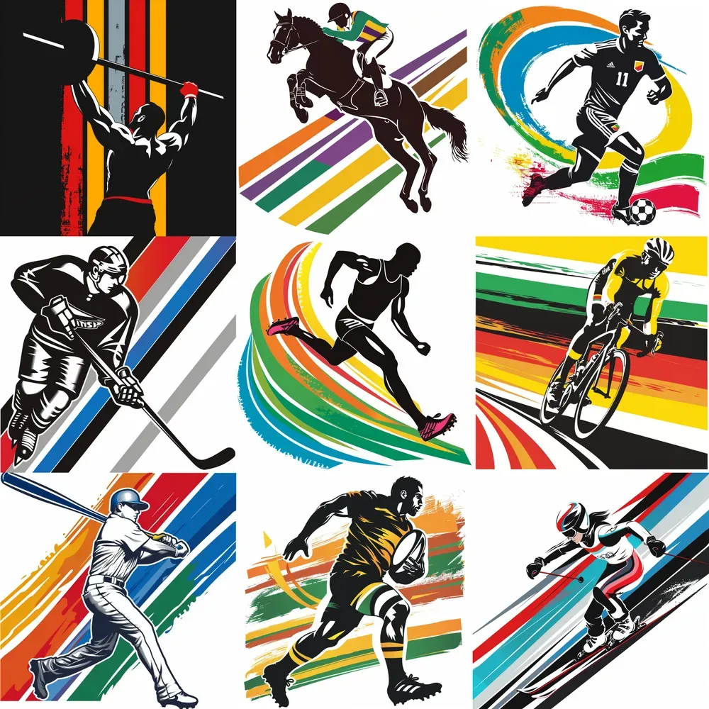 Colorful Sports Players Actions Logos Midjourney Prompt | PromptBase