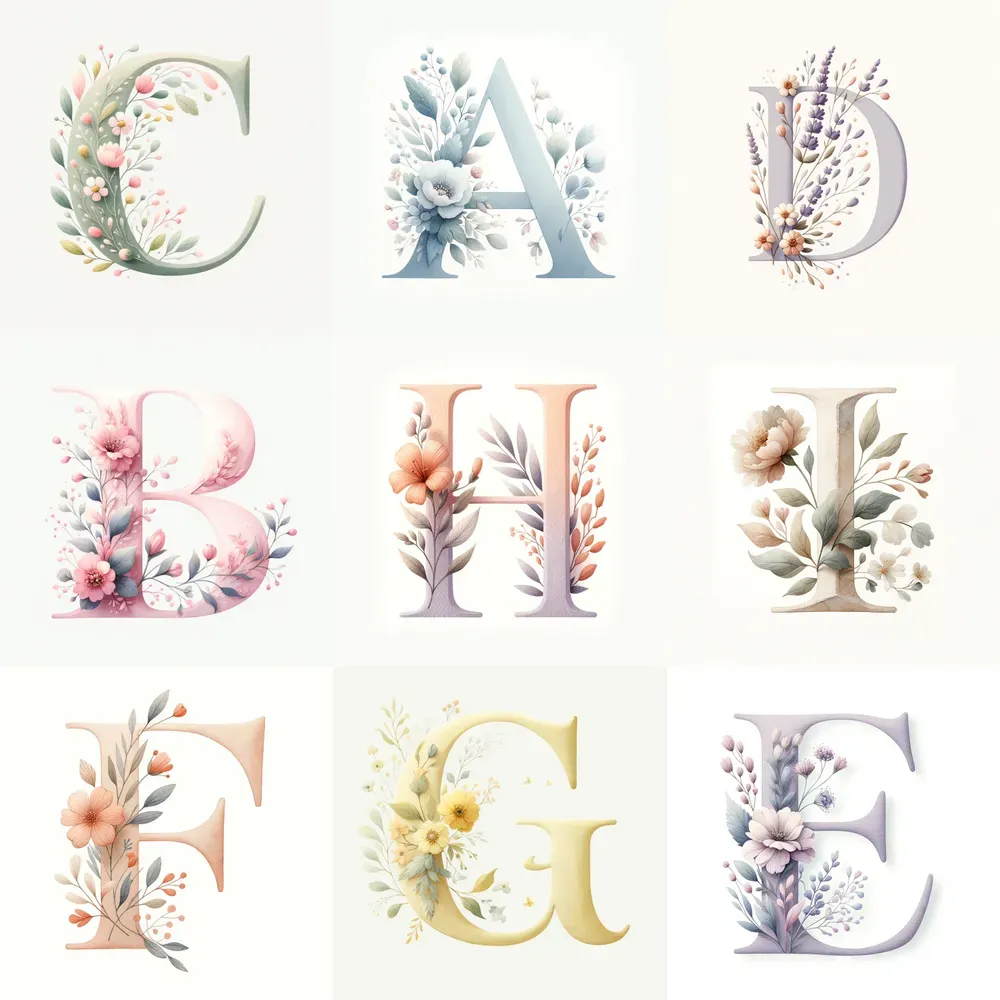 Serif Pastel Floral Alphabets DALL·E Prompt | PromptBase