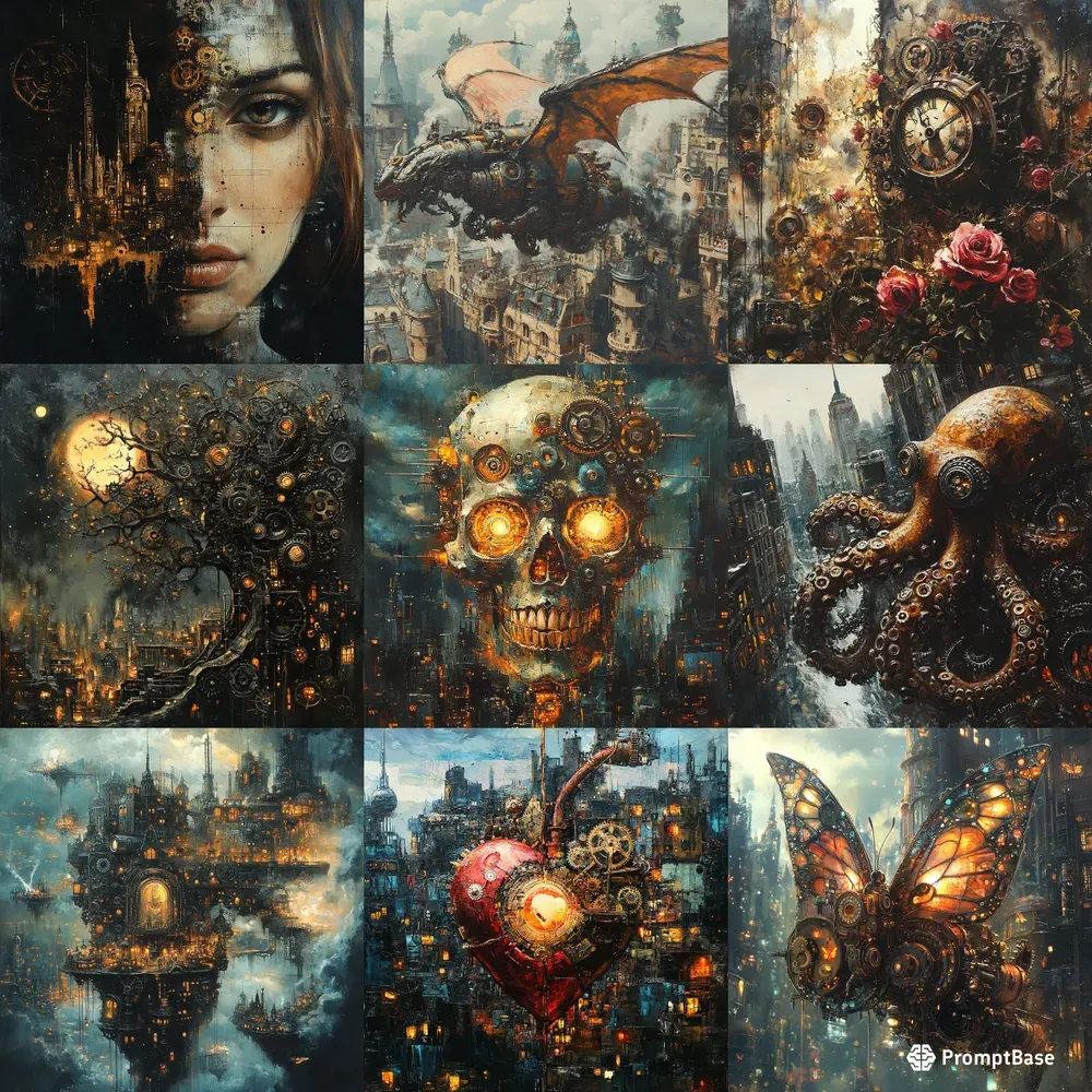 Steampunk Impressionism Visions Midjourney Prompt | PromptBase