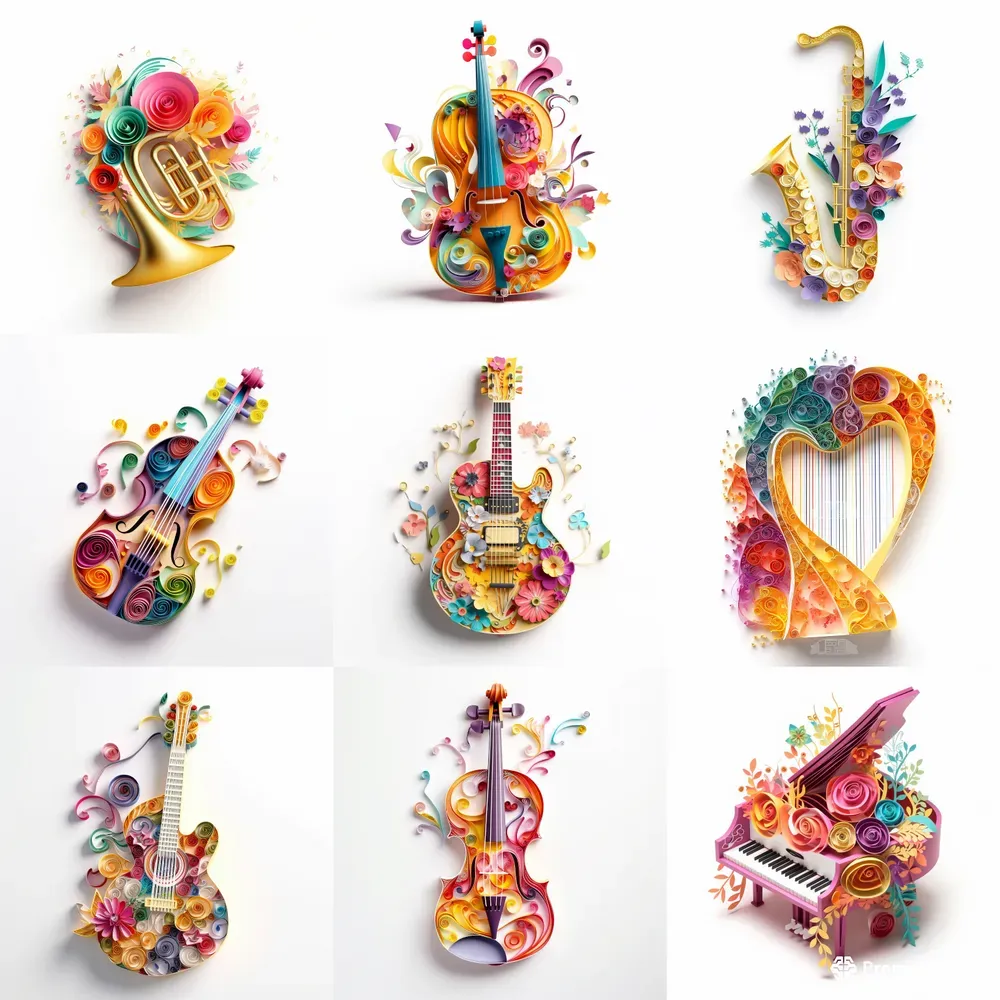 Colorful 3D Musical Instruments Flowers Midjourney Prompt | PromptBase