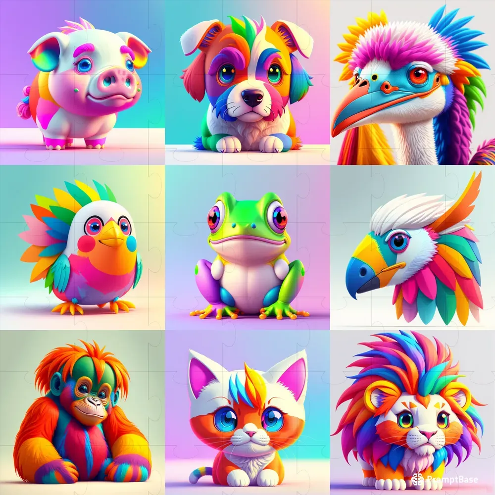 Full Color Cartoon Cute Animals Stable Diffusion Prompt | PromptBase