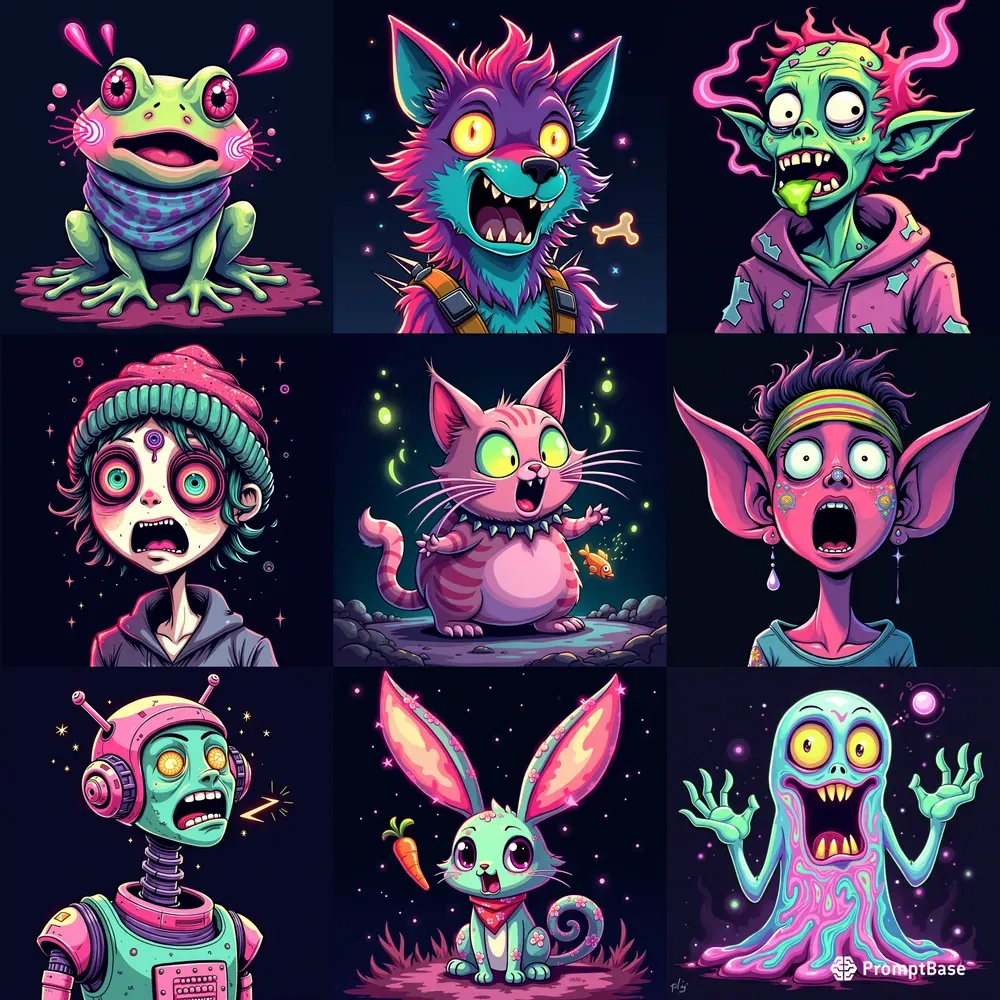 Trippy Psychedelic Cartoon Characters FLUX Prompt | PromptBase