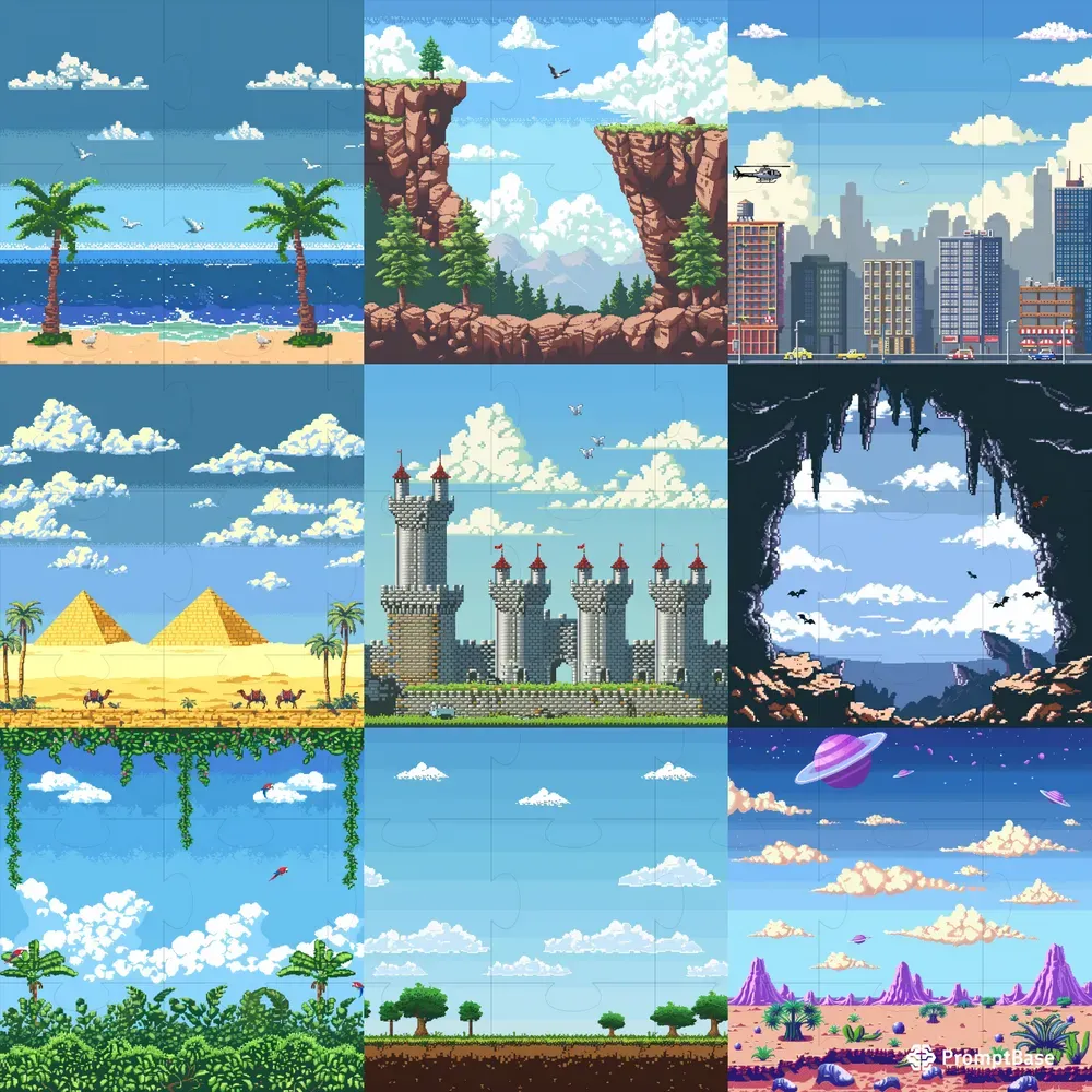 2D Pixel Art Game Backgrounds Midjourney Prompt | PromptBase
