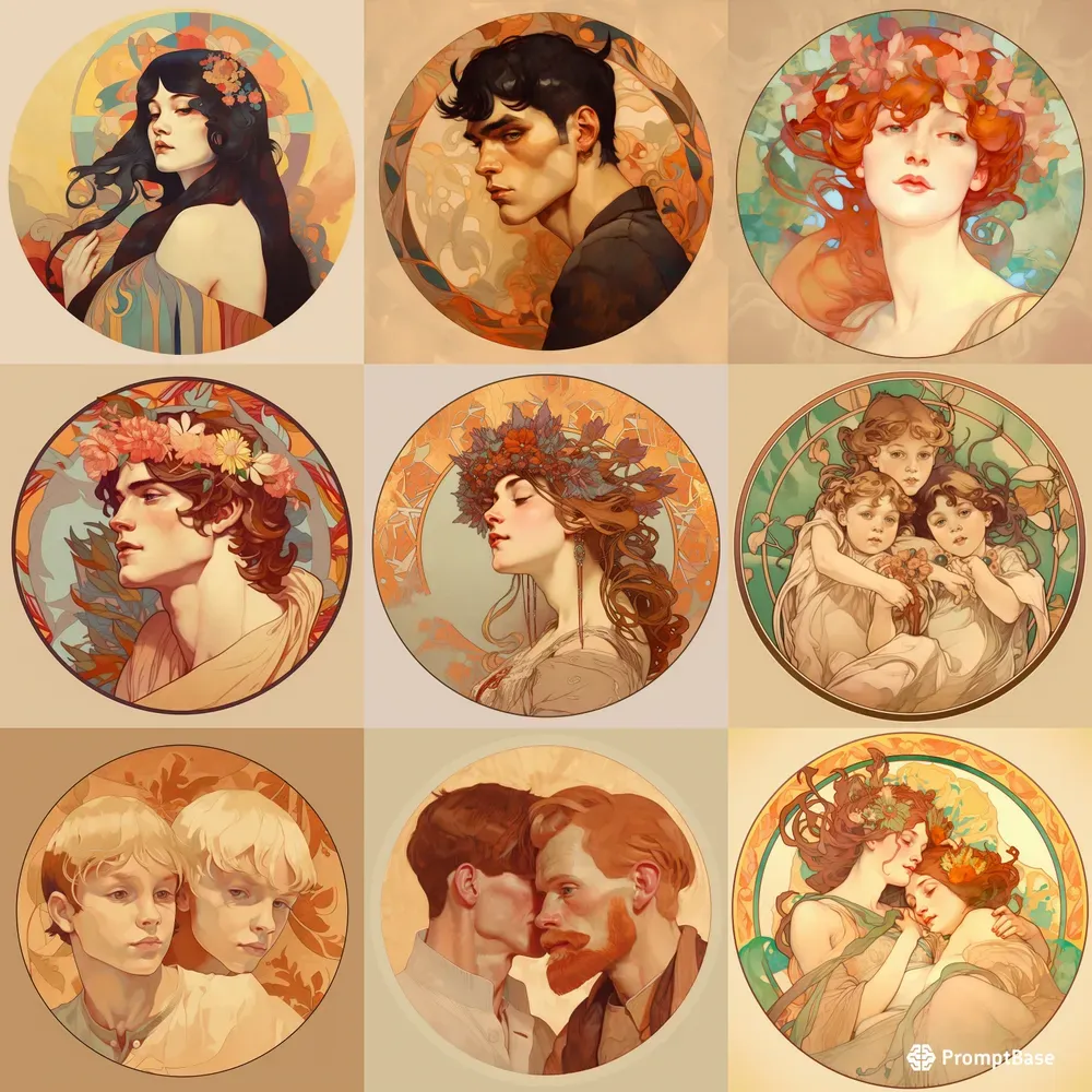 Mucha Style Portraits Midjourney Prompt | PromptBase