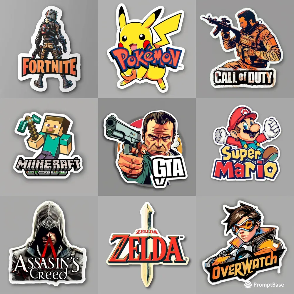 Videogame Gaming Text Sticker Designs Midjourney Prompt | PromptBase