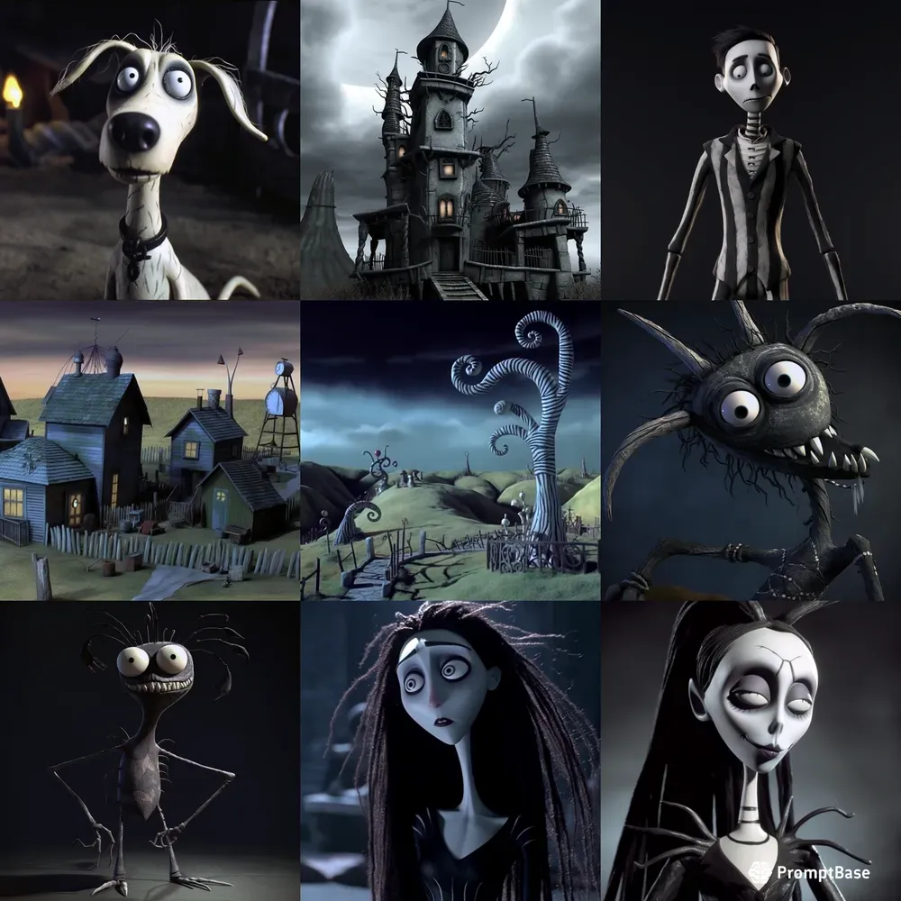 Tim Burton Cartoons Midjourney Prompt | PromptBase