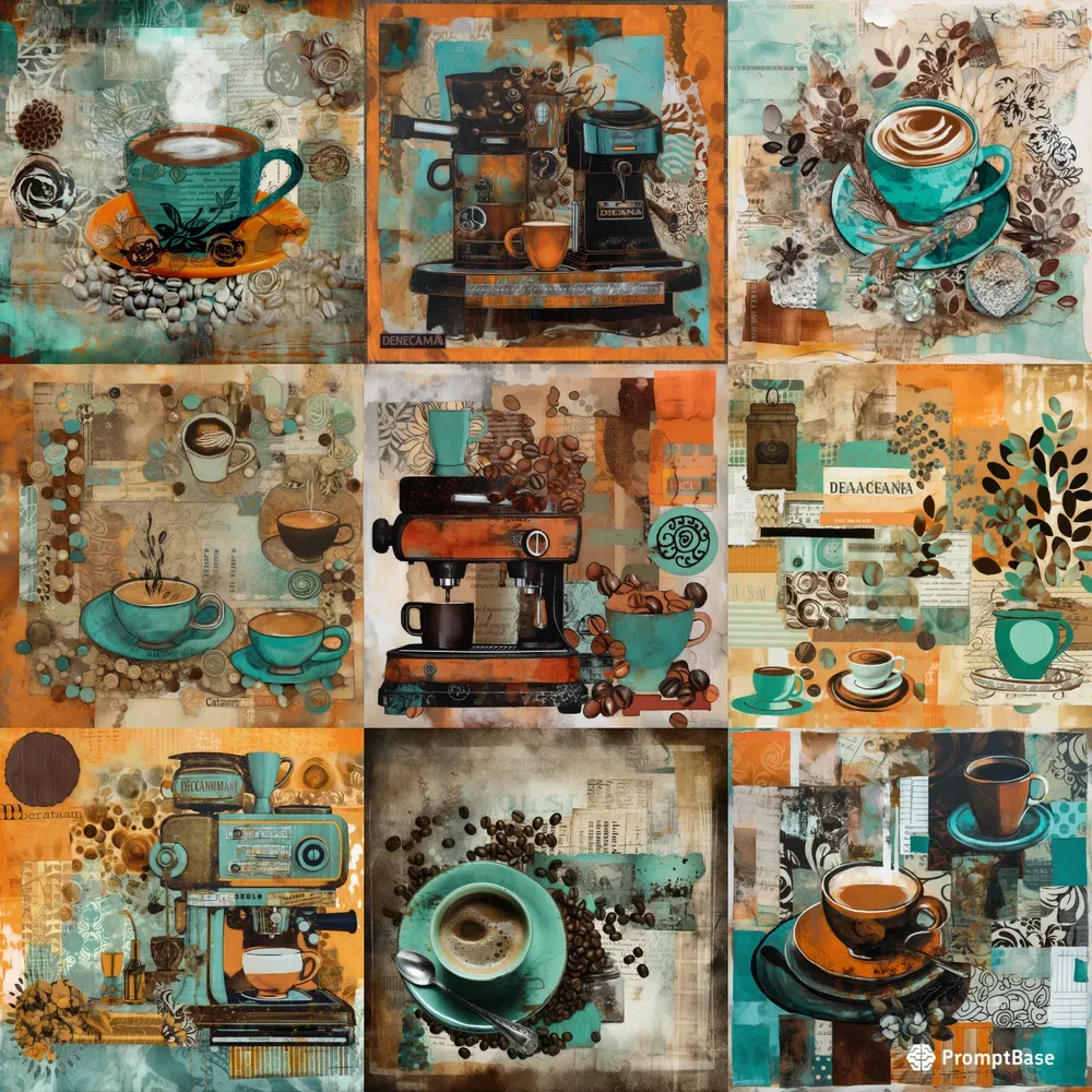 Coffee Shop Collage Wall Art Midjourney Prompt | PromptBase