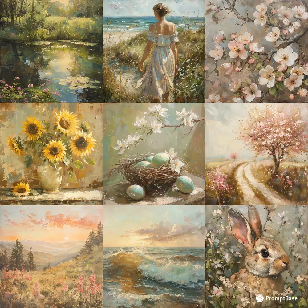 Beautiful Vintage Spring Oil Paintings Midjourney Prompt | PromptBase