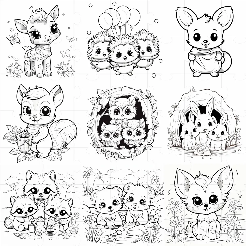 Chibi Animals Coloring Pages Midjourney Prompt | PromptBase