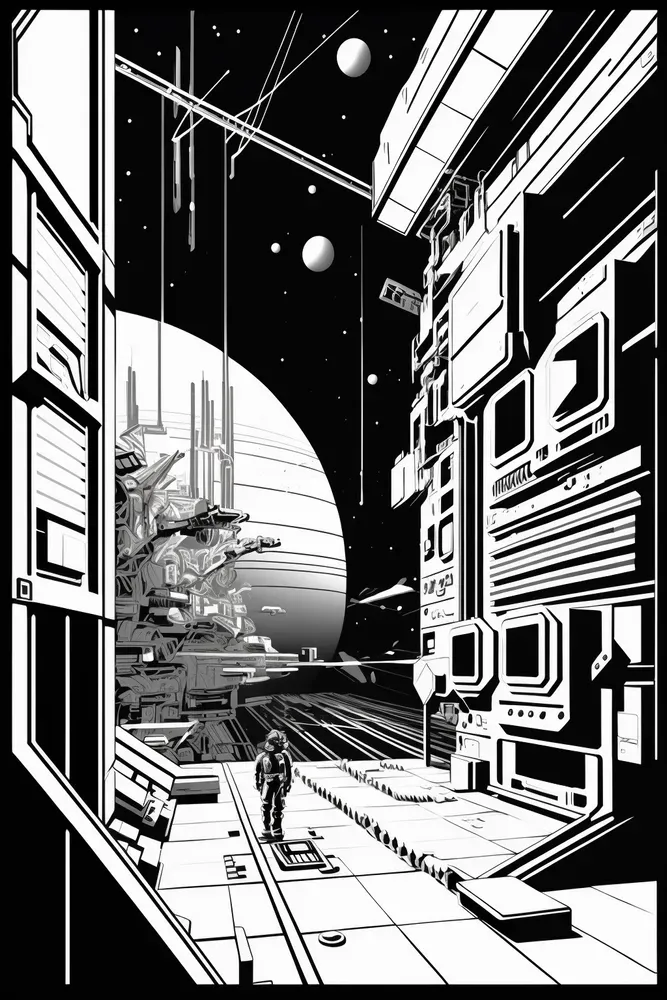 Sci-fi Coloring Pages Midjourney Prompt | PromptBase