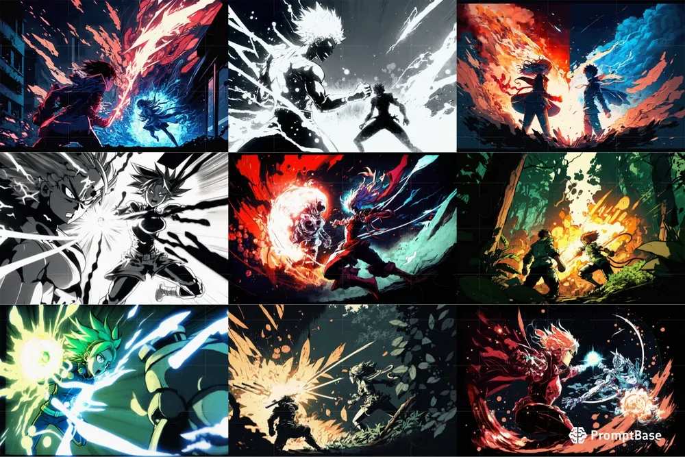 Epic Anime Battle Scenes Midjourney Prompt | PromptBase