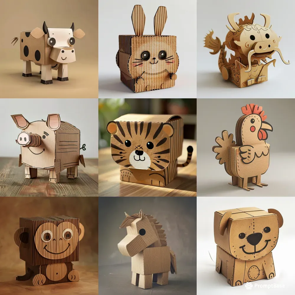 DIY Adorable Animal Cardboard Boxes Midjourney Prompt | PromptBase