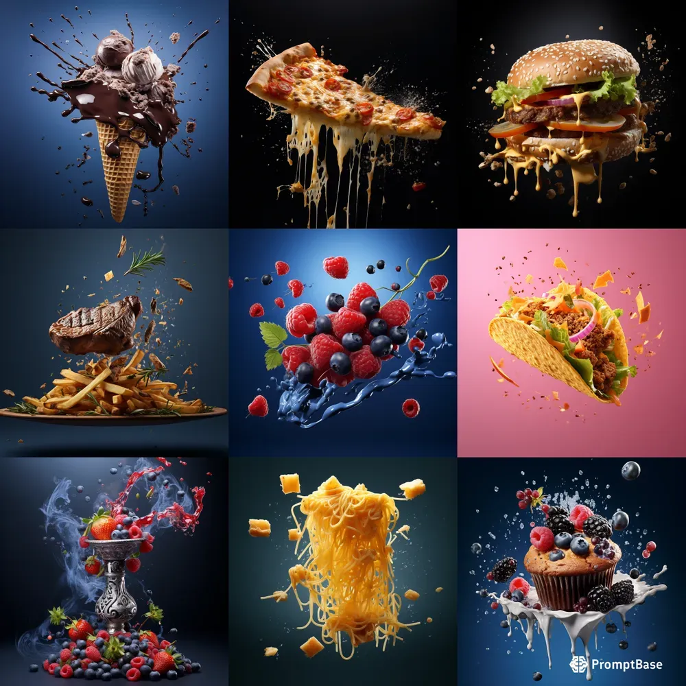 Flying Foods Midjourney Prompt | PromptBase