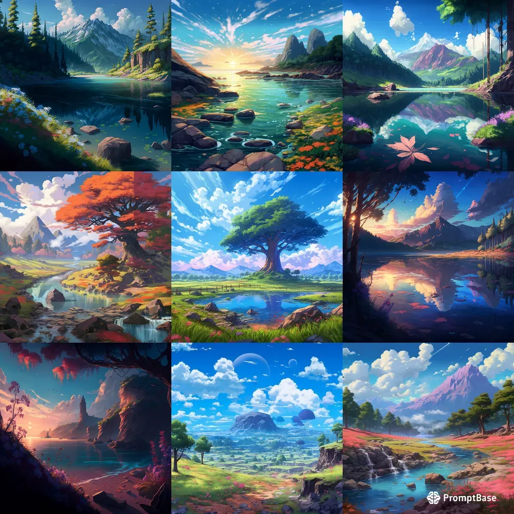 Breathtaking Anime Natural Landscapes Midjourney Prompt | PromptBase