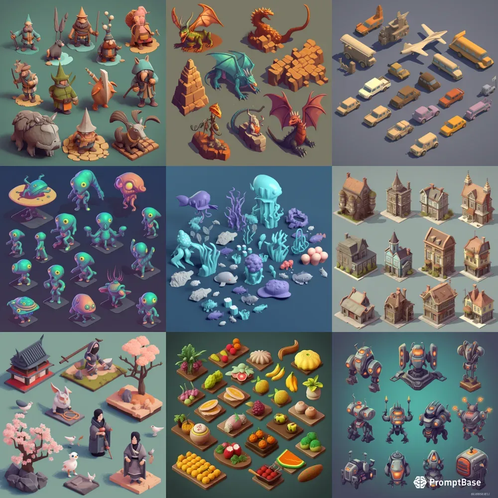 Isometric Objects In One Style Midjourney Prompt | PromptBase