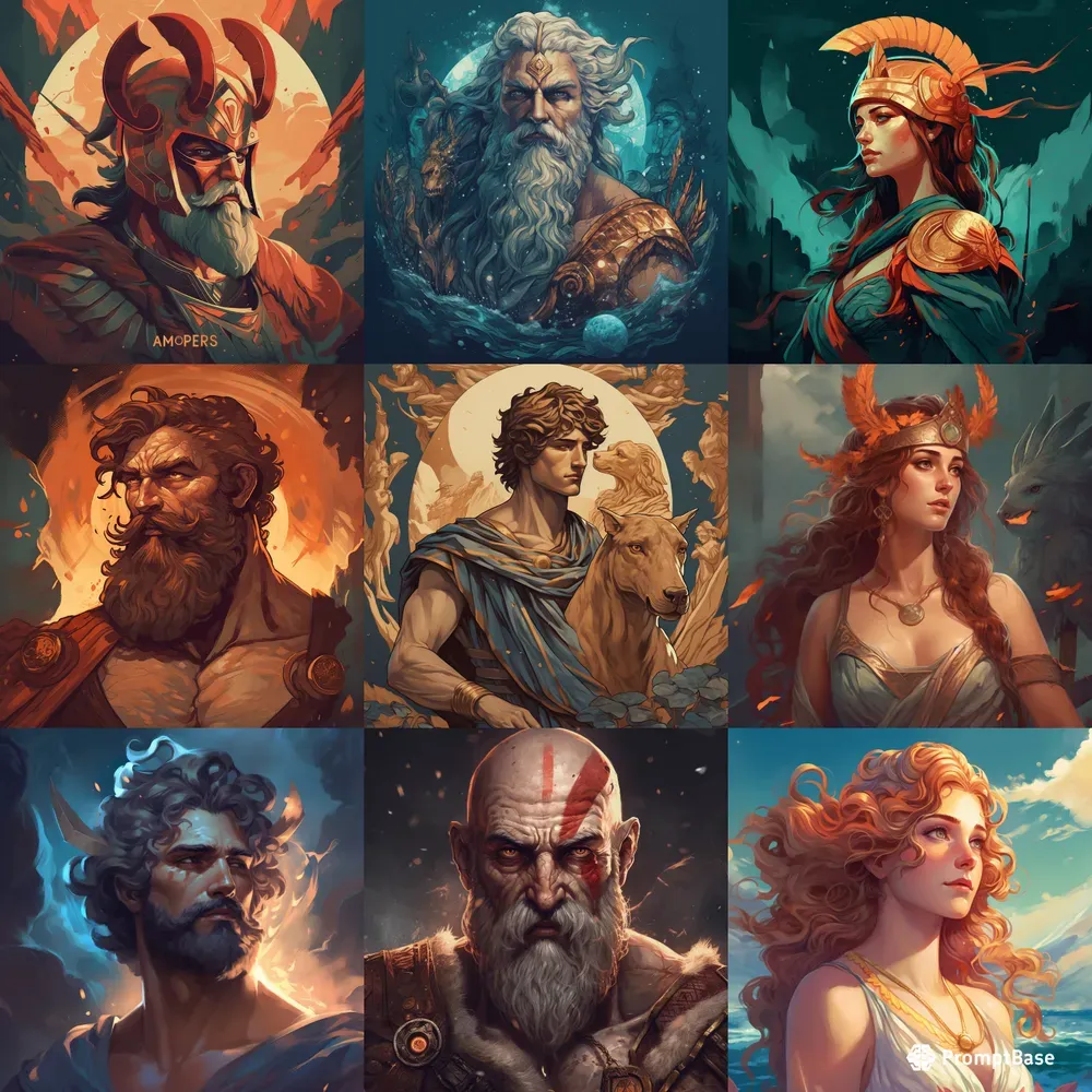 Mythical Gods Illustrations Midjourney Prompt | PromptBase