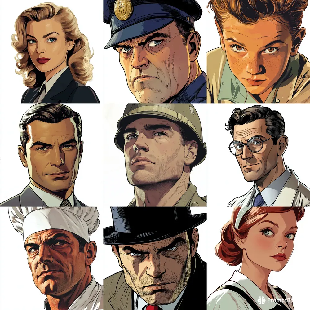 Vintage Comic Character Illustrations Midjourney Prompt | PromptBase