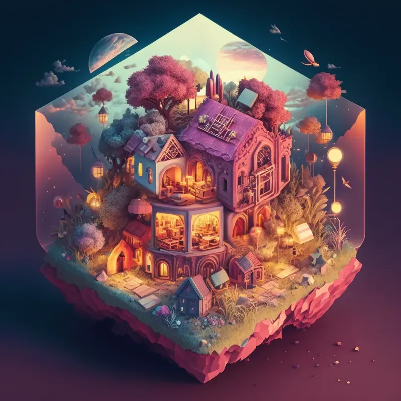 Fantasy Isometric Cube Cities Midjourney Prompt | PromptBase