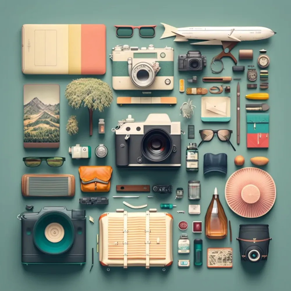 2D Illustrations Knolling Photographs Midjourney Prompt | PromptBase