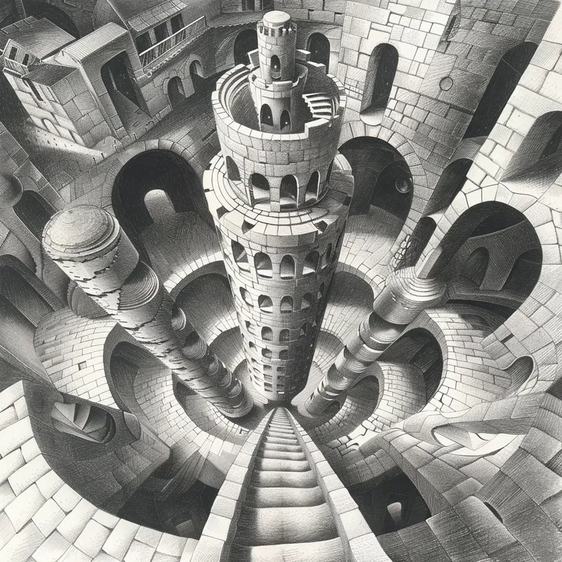 Optical Illusions Impossible Perspectives Midjourney Prompt | PromptBase