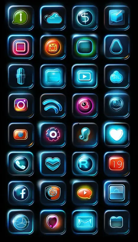 Neon Tech App Icons For Companies Midjourney Prompt | PromptBase