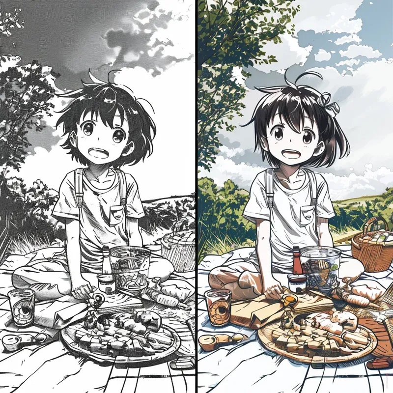 Manga Coloring Pages With Color Examples Midjourney Prompt | PromptBase