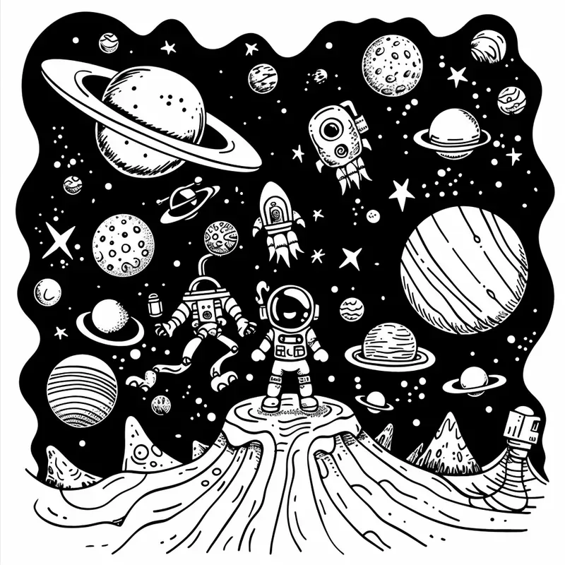 Science Fiction Coloring Pages For Kids Midjourney Prompt | PromptBase