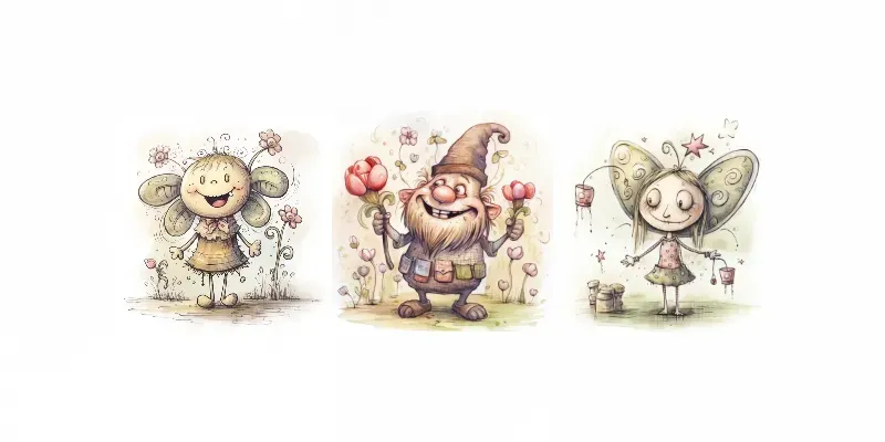 Funny Gnomes And Fairies Illustrations Midjourney Prompt | PromptBase