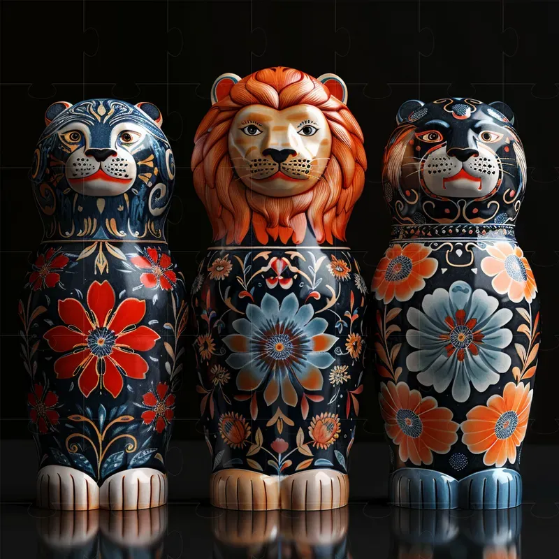 Folk Art Matryoshka Doll Animals Designs Midjourney Prompt | PromptBase