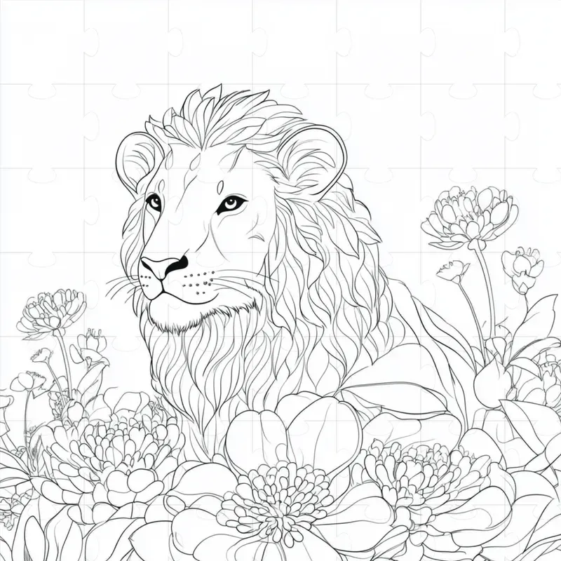 Animals In Flowers Coloring Book Pages Midjourney Prompt | PromptBase