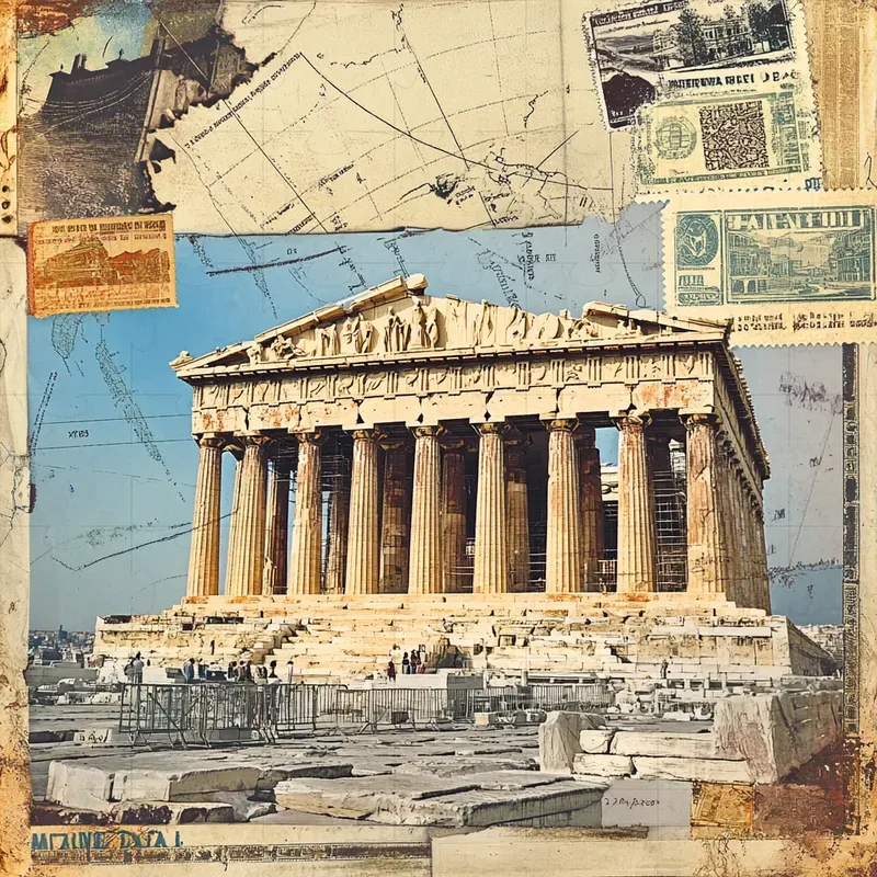 Vintage Travel Landmark Collage Postcards Midjourney Prompt | PromptBase