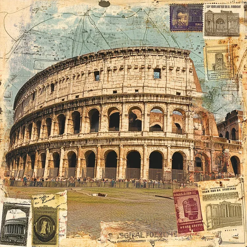 Vintage Travel Landmark Collage Postcards Midjourney Prompt | PromptBase