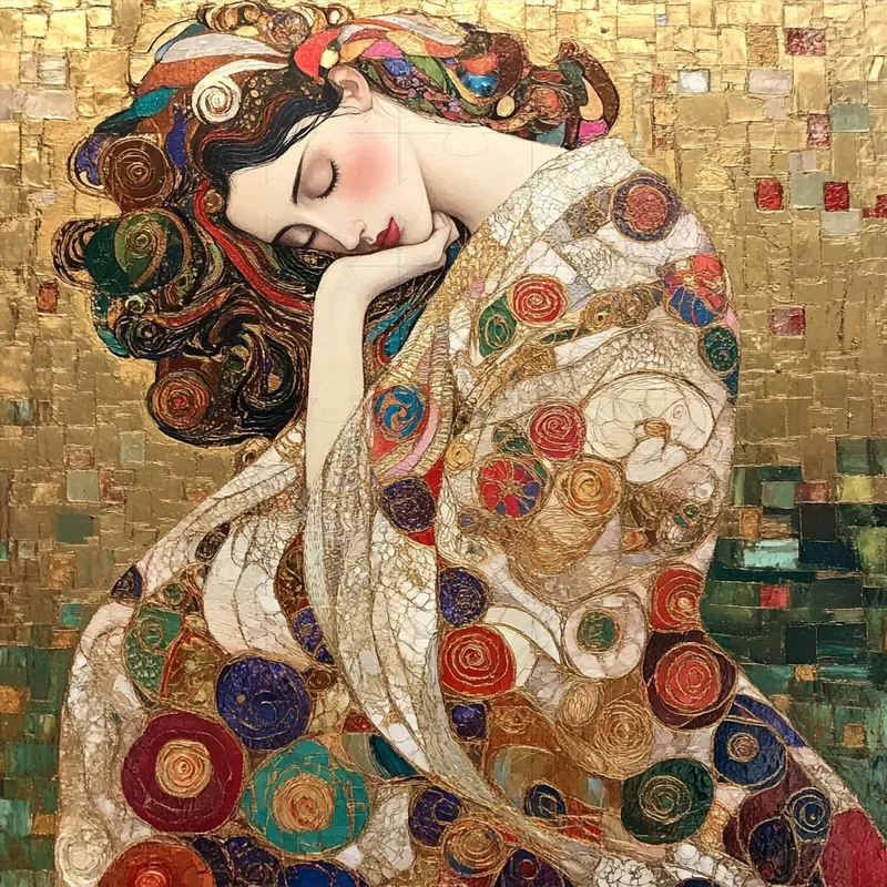 Golden Reverie Klimts Enchanted Art Midjourney Prompt | PromptBase
