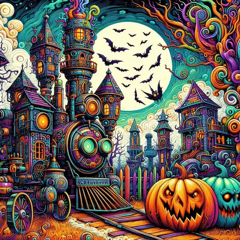 Steampunk Psychedelic Halloween Artworks DALL·E Prompt | PromptBase