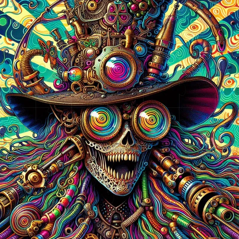 Steampunk Psychedelic Halloween Artworks DALL·E Prompt | PromptBase