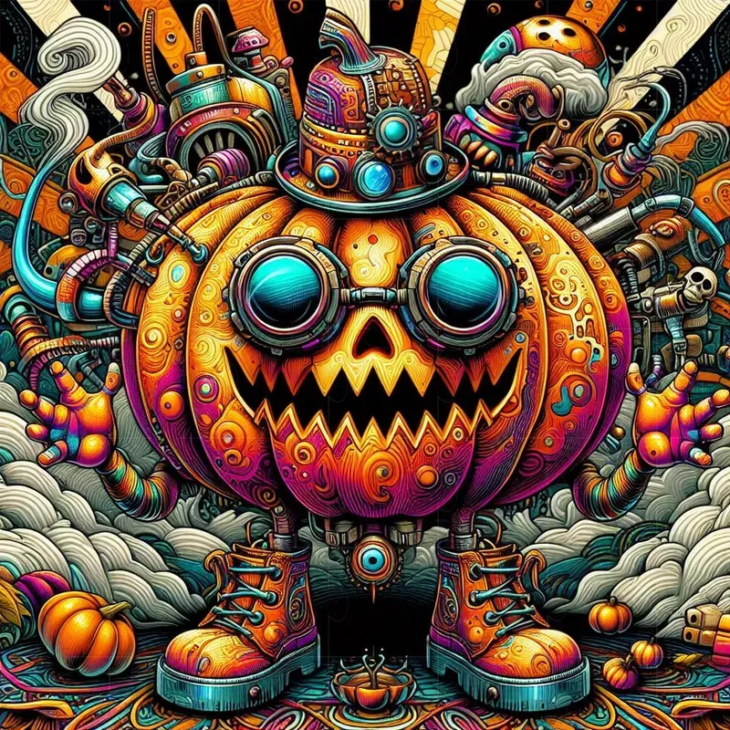 Steampunk Psychedelic Halloween Artworks DALL·E Prompt | PromptBase