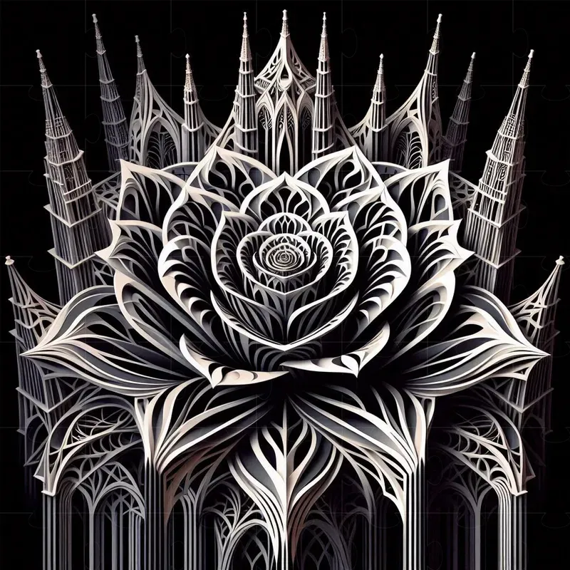 Op Art Paper Sculptures With Gothic Cath DALL·E Prompt | PromptBase